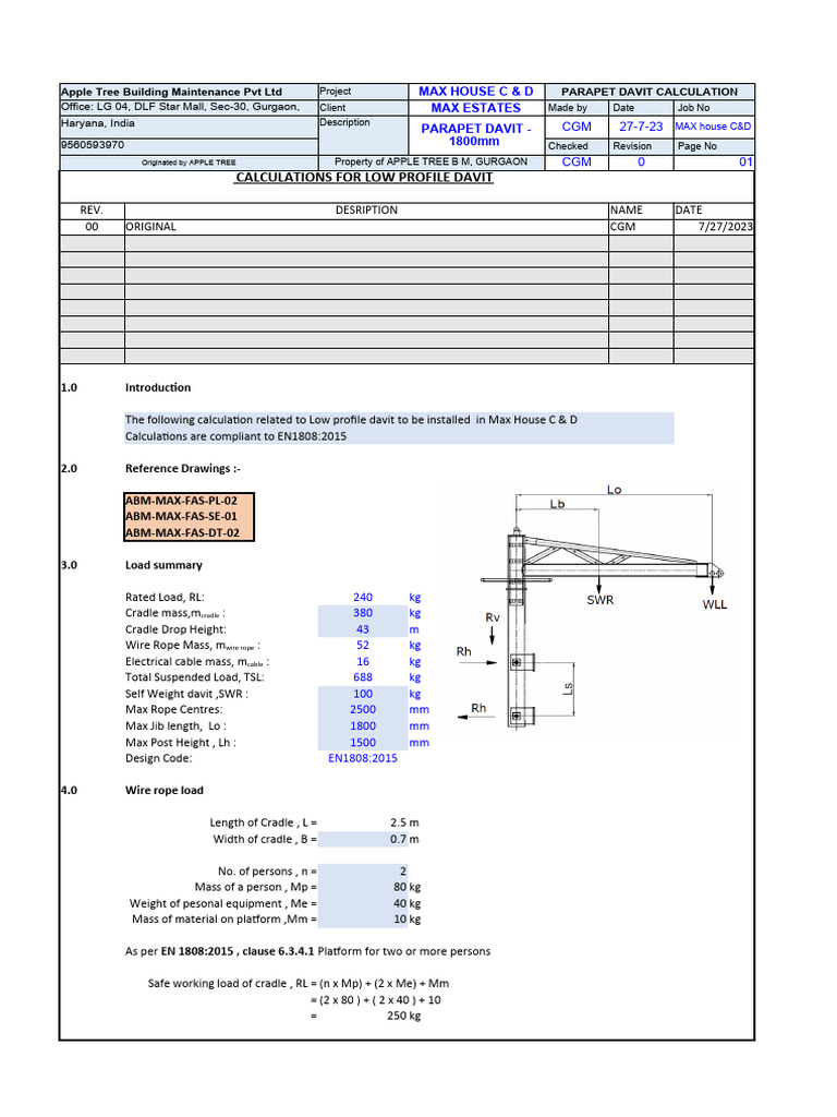 Davit Calc - LP - Parapet - Rev 02 | PDF | Strength Of Materials | Ultimate Tensile Strength