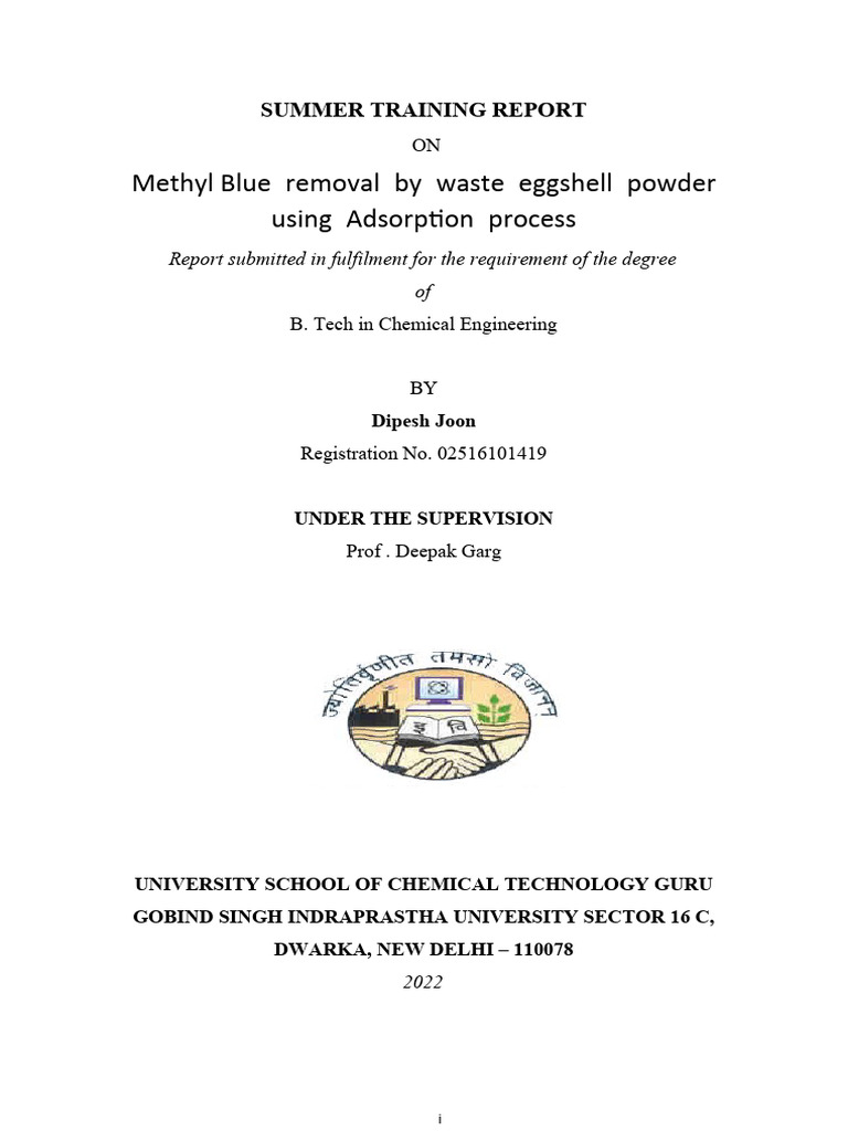 Dipesh Report MB Dye | PDF | Adsorption | Physical Sciences