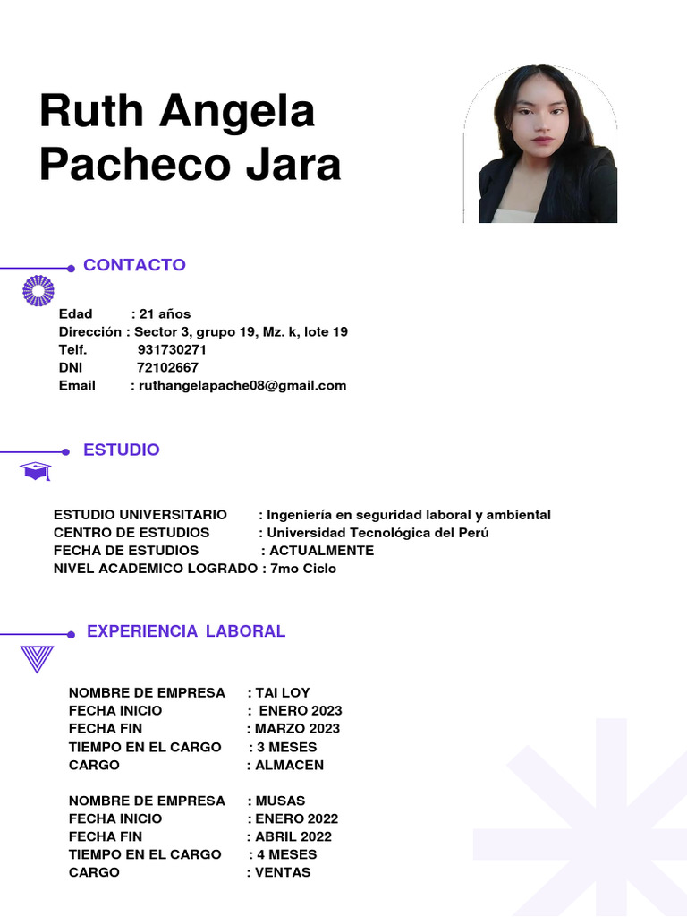Ruth Pacheco: CV y Experiencia Laboral | PDF