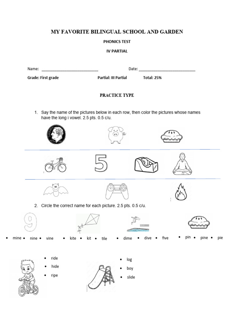 Phonics Primer Grado Test | PDF | Human Communication | Reading (Process)