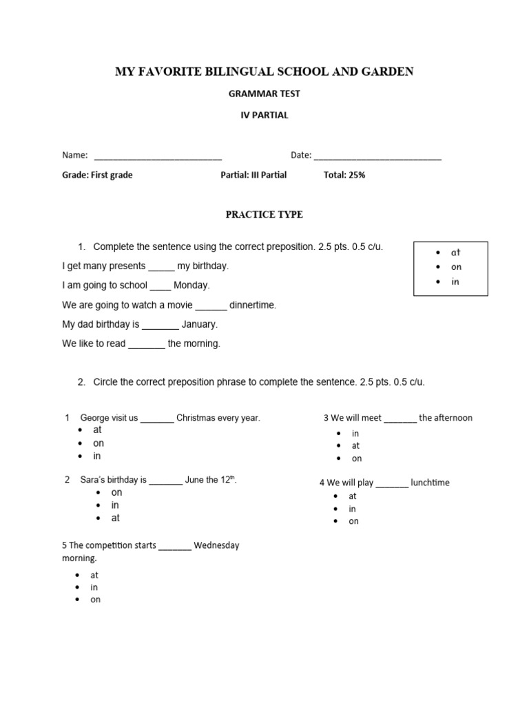 Grammar Primer Grado Test Pdf Adjective Adverb