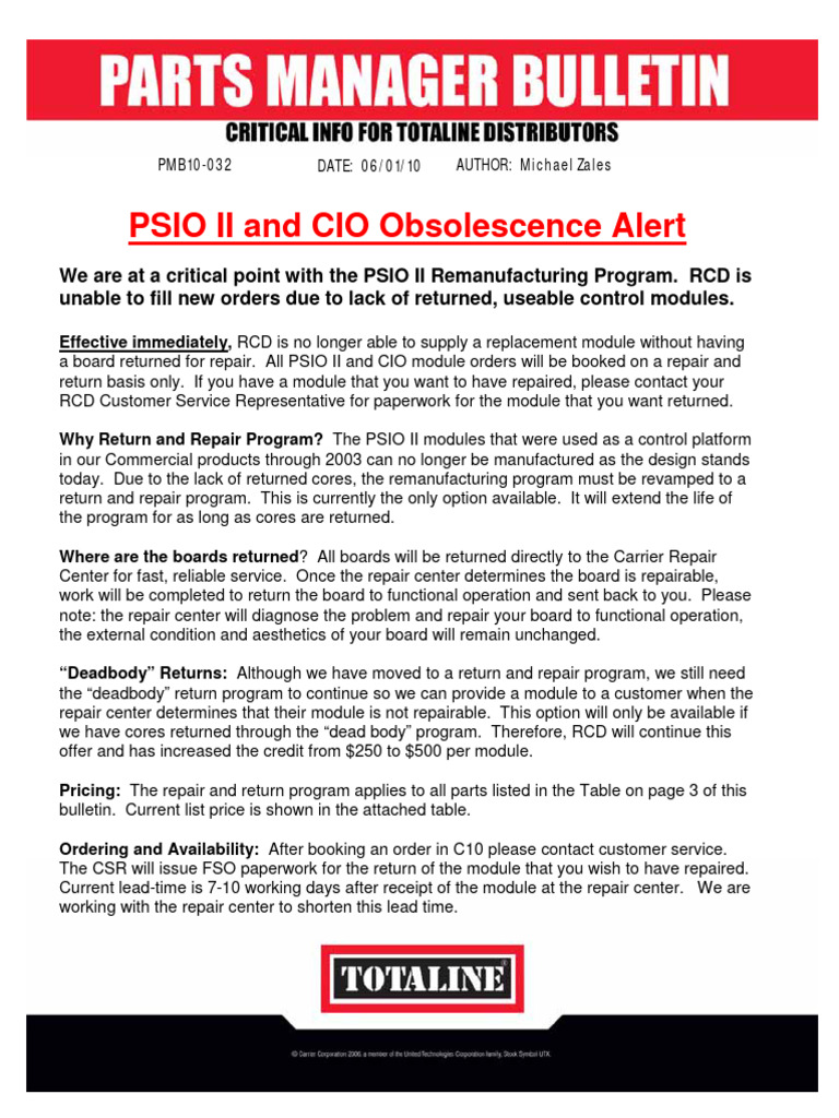 Carrier PSIO Module Replacement | PDF | Electrical Engineering ...