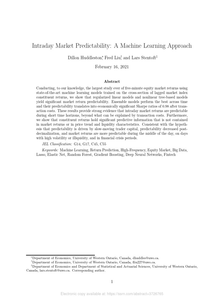 Intraday Market Preditability. A Machine Learning Approach | PDF | Eigenvalues And Eigenvectors ...
