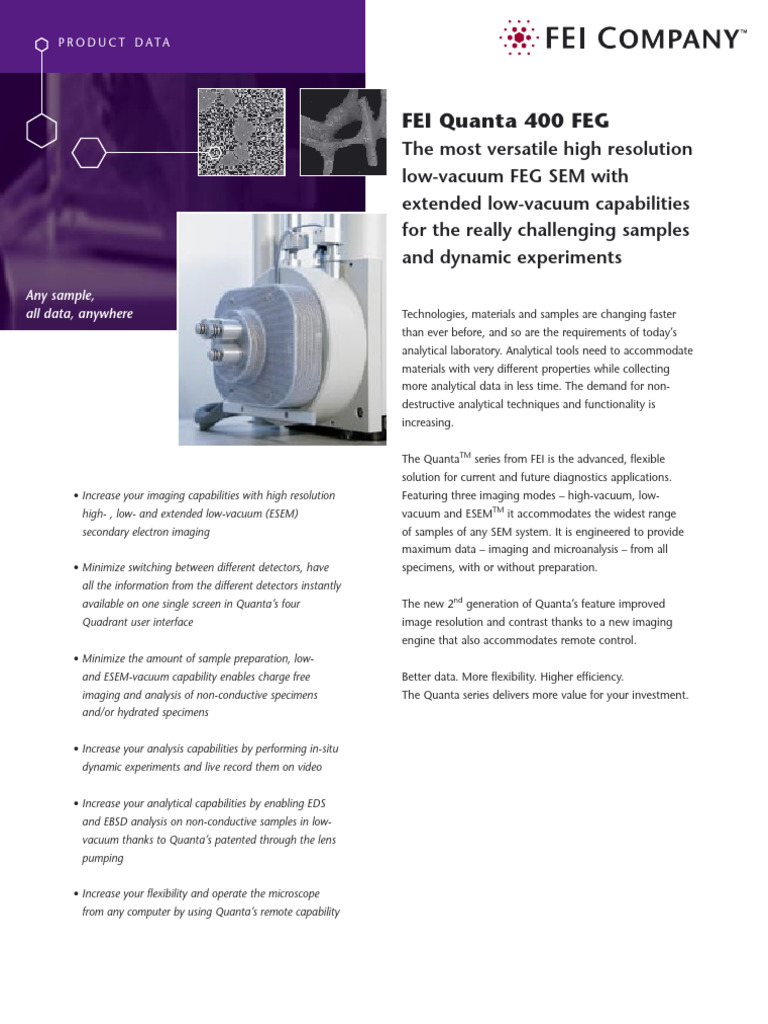 FEI Quanta 400 FEG - FEI Company | PDF | Scanning Electron Microscope ...