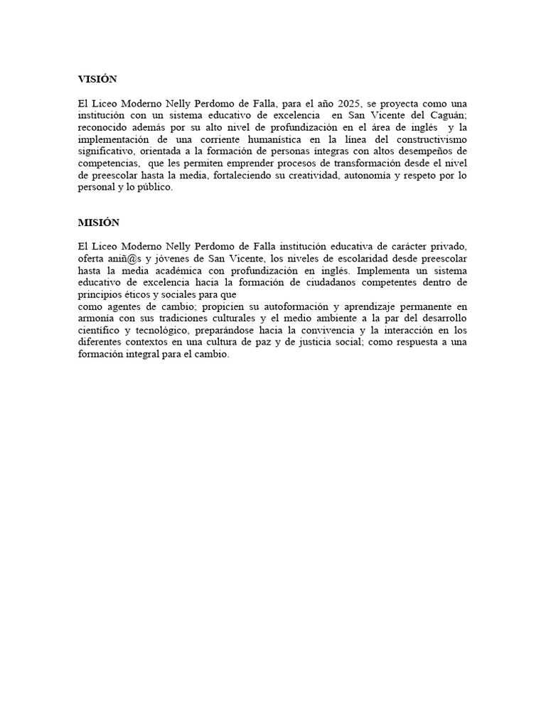 VISIÓN Y MISIÓN. Liceo. | PDF | Ciencias sociales