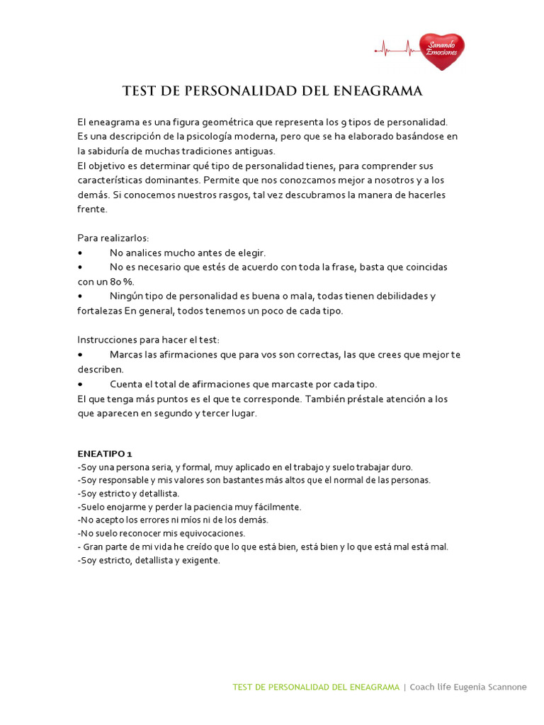 Test Del Eneagrama | PDF | Eneagrama de la personalidad | Conceptos ...