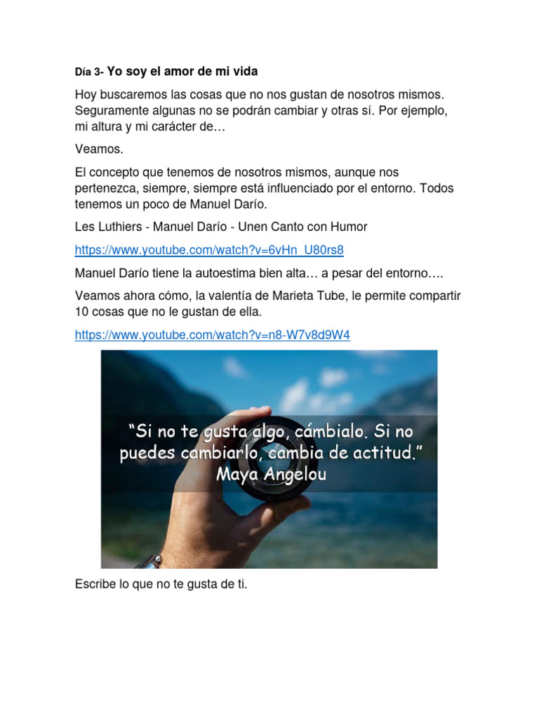 Día 3 - Yo Soy El Amor de Mi Vida | PDF