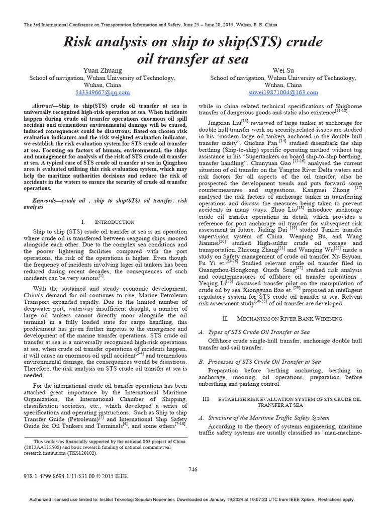 Risk Analysis On Ship To ShipSTS Crude Oil Transfer at Sea | PDF | Oil ...