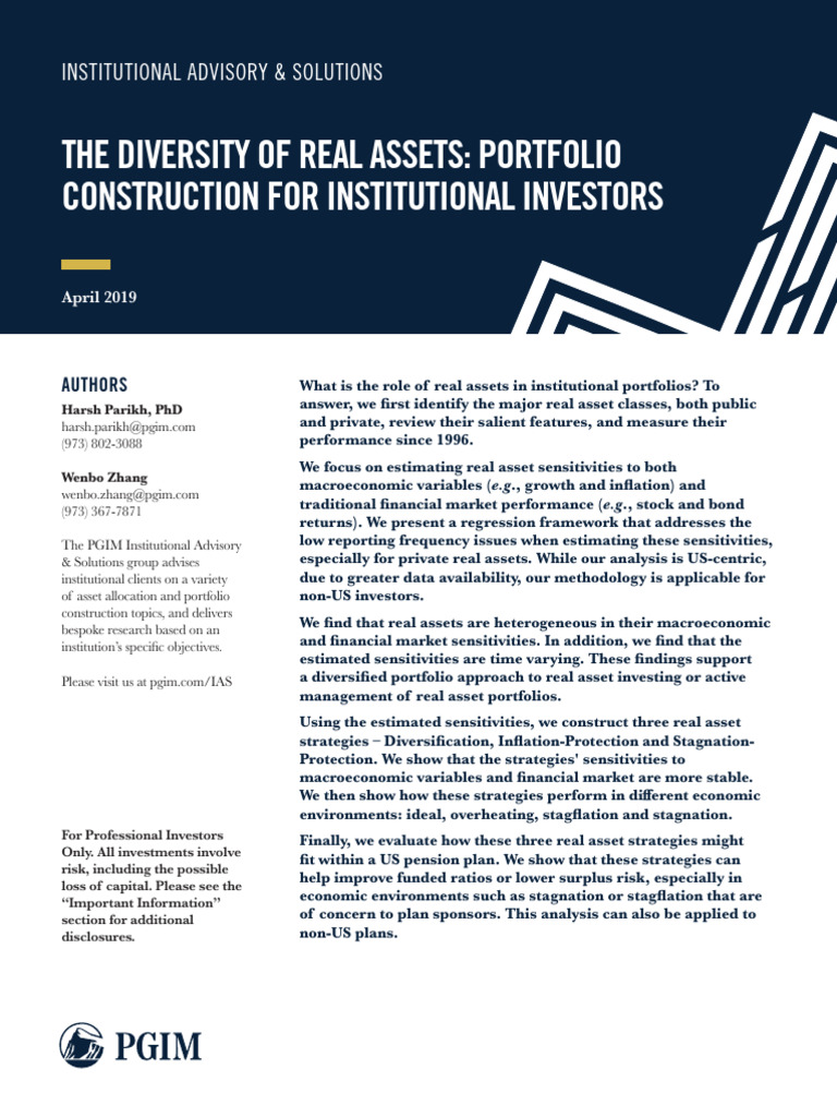 The Diversity of Real Assets. Portfolio Construction For Institutional ...