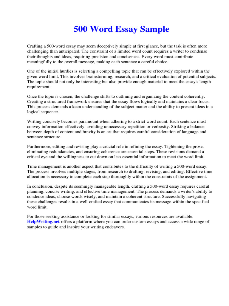 500 Word Essay Sample | PDF | Essays