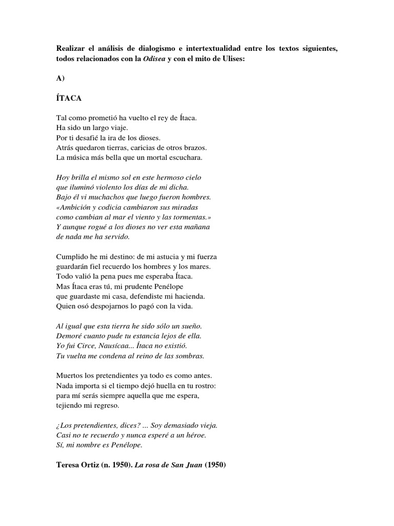 Análisis de Diálogo e Intertextualidad en la Odisea | PDF | Odiseo | Mitología griega