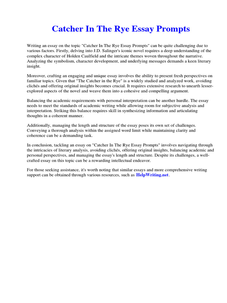 Catcher in The Rye Essay Prompts | PDF | Essays | Psychology