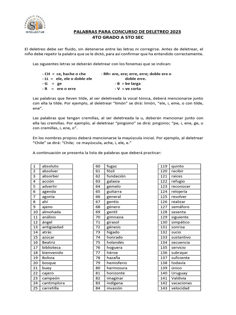 Palabras para Concurso de Deletreo 2023 | PDF