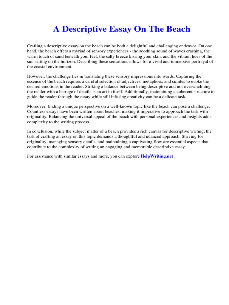 A Descriptive Essay On The Beach | PDF | Essays | Substance Abuse