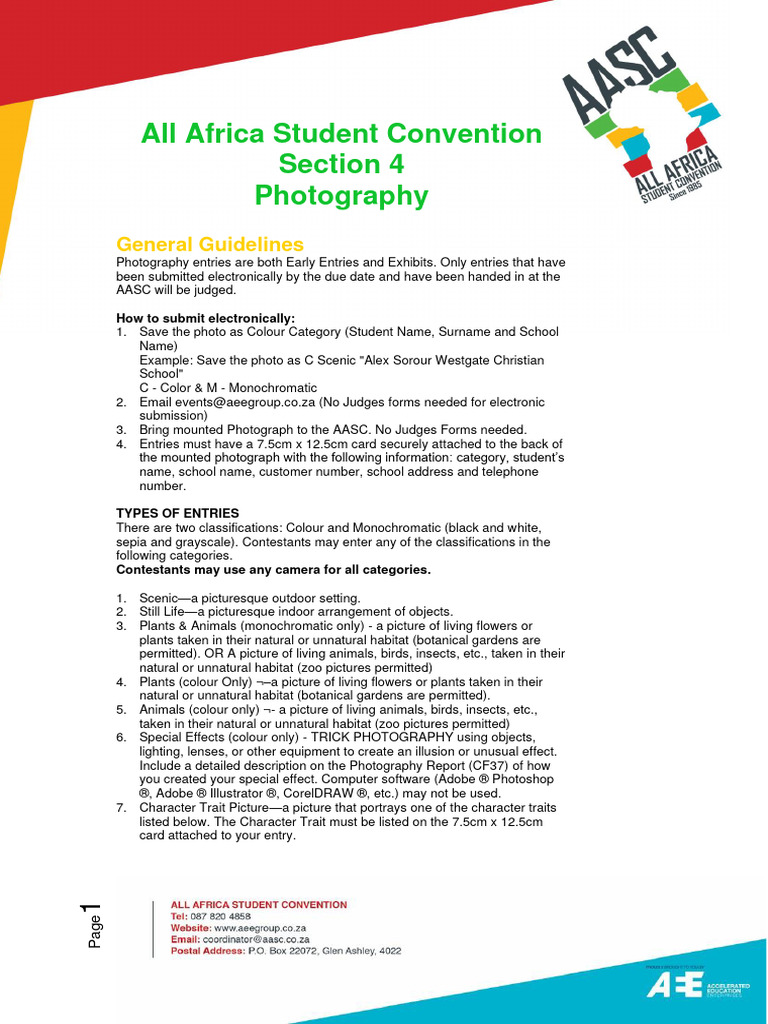 AASC Photography Guidelines Updated 03 2022 | PDF | Composition (Visual Arts) | Photograph