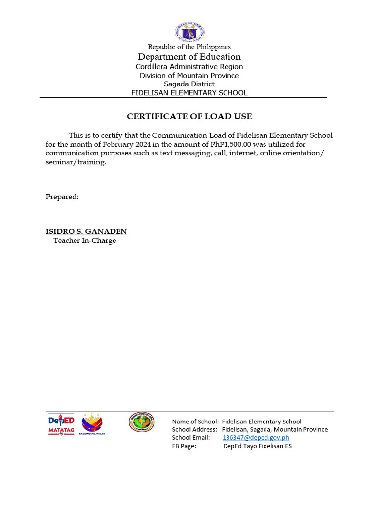 Cert. of Load Use | PDF Cert. of Load Use | PDF