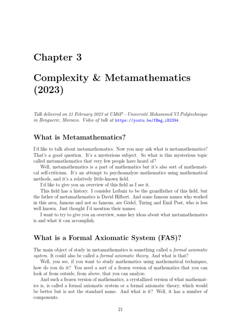 3 Complexity and Metamathematics 2023 | PDF | Axiom | Mathematical Proof
