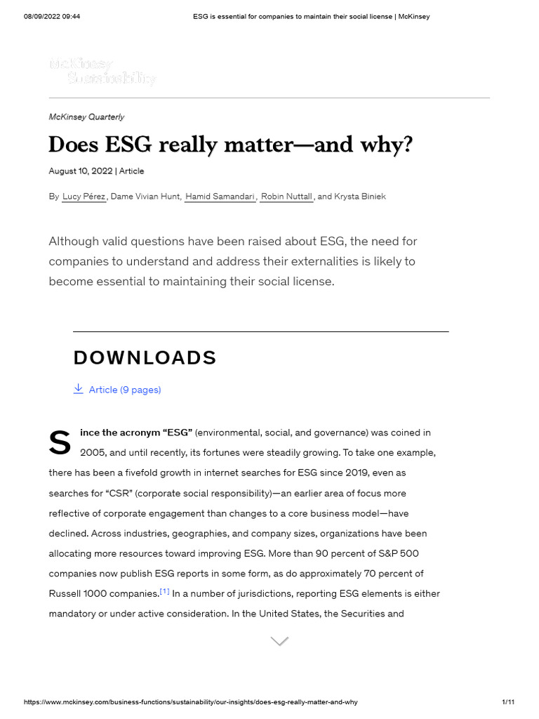 Importance of ESG for Social License | PDF | U.S. Securities And ...