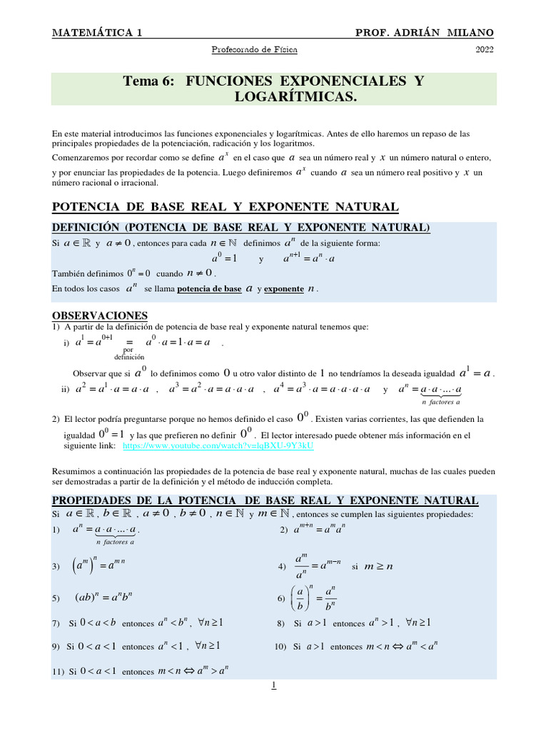 06 Funciones Exponenciales y Logaritmicas. | Descargar gratis PDF | Exponenciación | Números