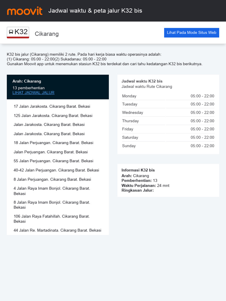 Cikarang: Jadwal Waktu & Peta Jalur K32 Bis | PDF
