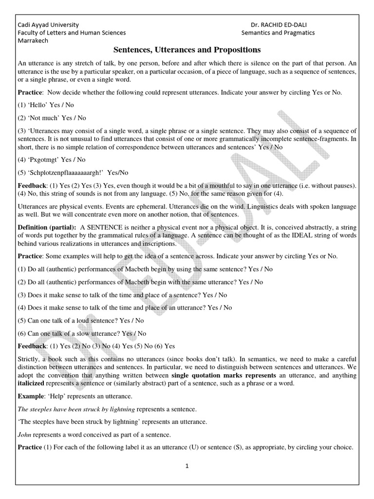 Sentences, Utterances and Propositions | PDF | Proposition | Thought