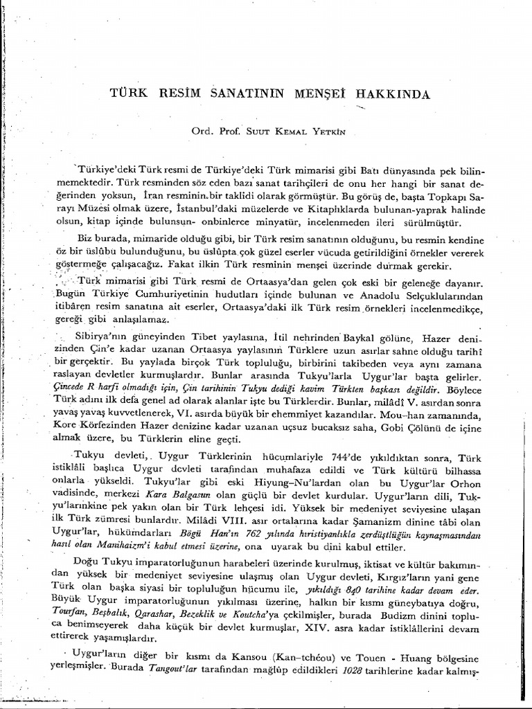 Türk Resim Sanatı Menşei Hakkında - Suut Kemal Yetkin | PDF