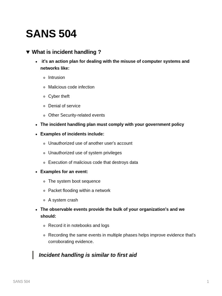 SANS 504: What Is Incident Handling ? | PDF | Windows Registry | Malware