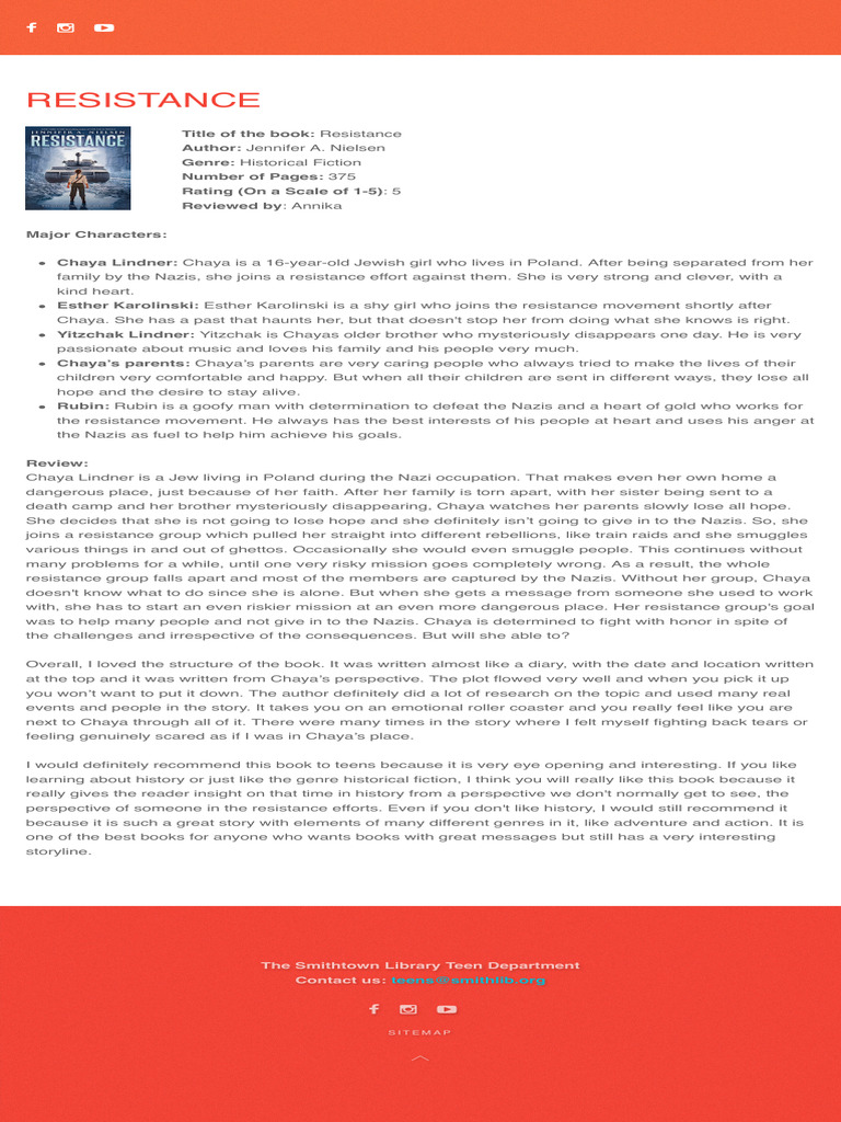 Book Review - Resistance - Smithtown Library | PDF