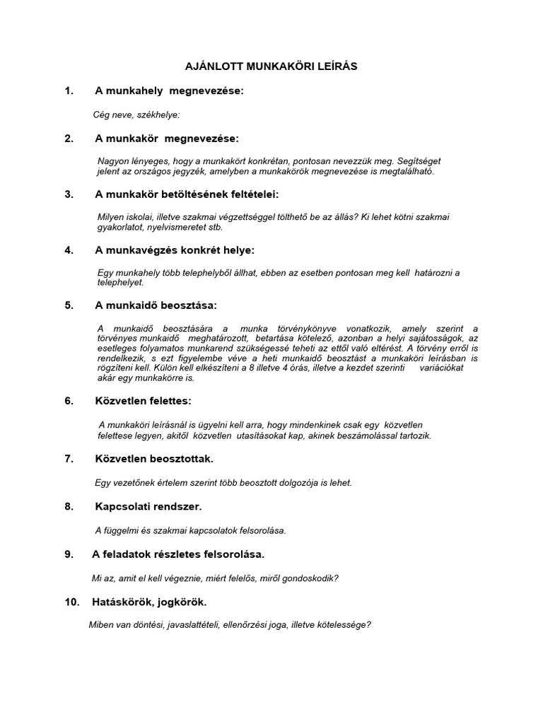 Munkakori Leiras | PDF