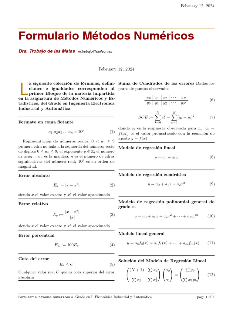 Formulario MN Electronica-2 | PDF | Análisis numérico | Matemáticas