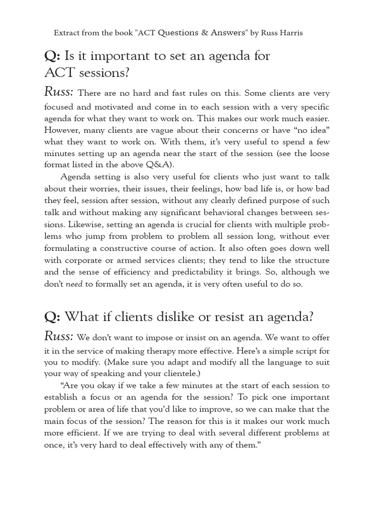 How To Set An Agenda - Extract From The Book ACT Questions and Answers ...