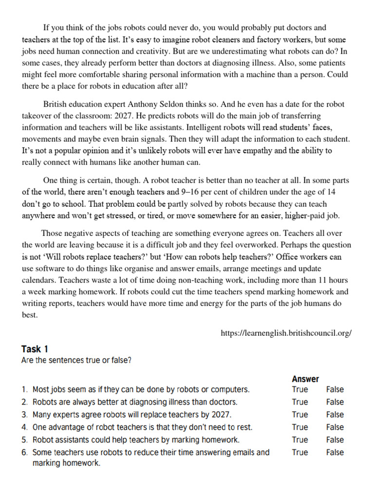 Robot Teachers Reading Pdf