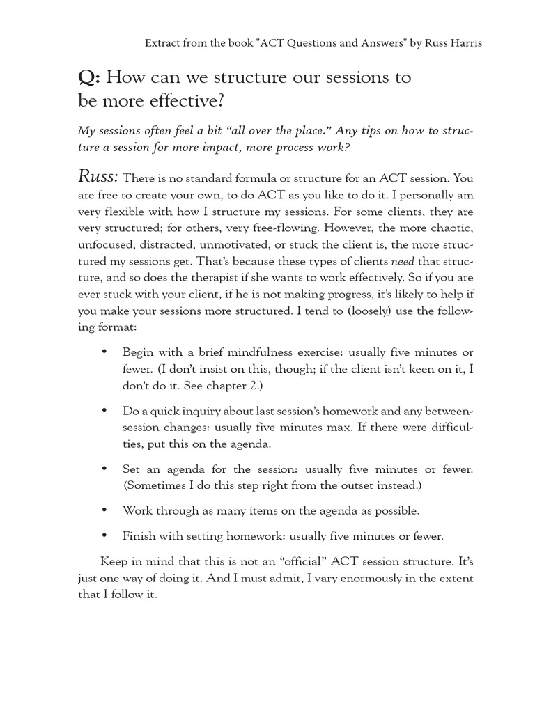 How To Structure ACT Sessions - Extract From The Book ACT Questions and ...