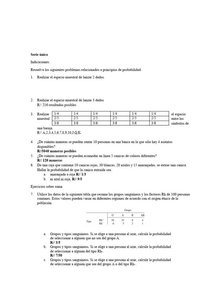 Hoja de Trabajo 4 Probabilidades y Operaciones | Descargar gratis PDF ...
