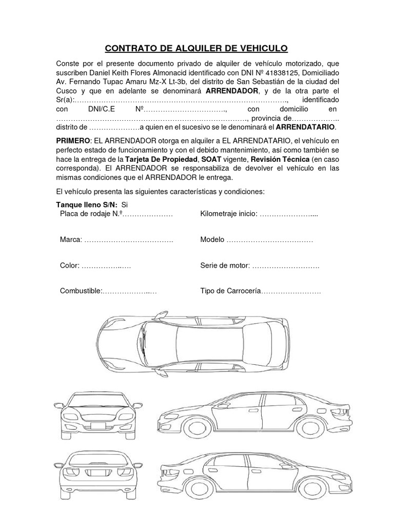 CONTRATO DE ALQUILER DE VEHICULO Dic 2021 | PDF