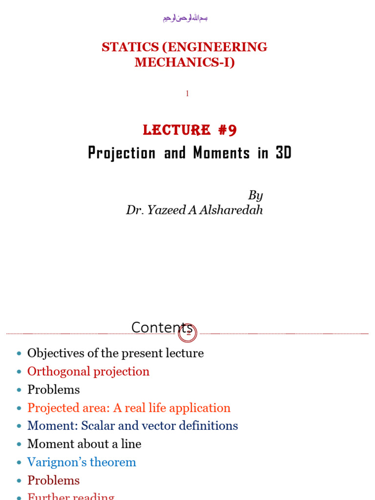 GE 201-Lecture-9 (Projection and Moments in 3D) | PDF | Torque | Euclidean Vector