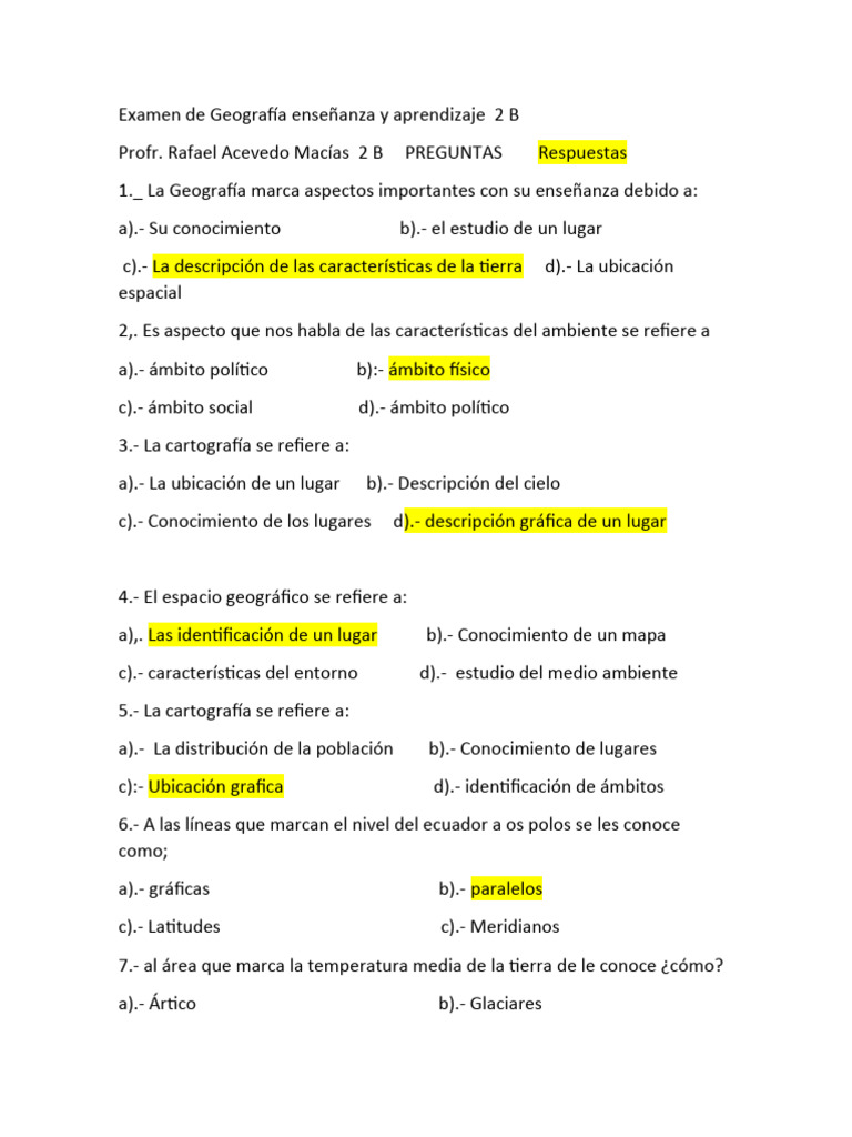 Examen de Geografía Enseñanza y Aprendizaje 2 B | PDF | Tierra | Mapa