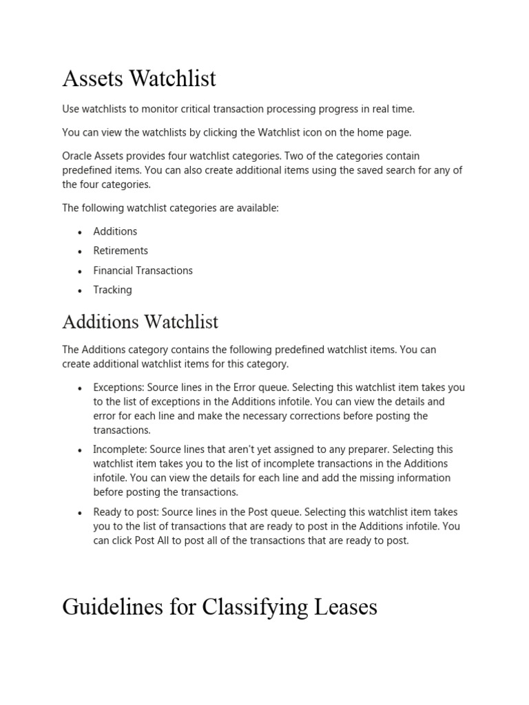 Creating Asset Watch List | PDF | Debits And Credits | Depreciation