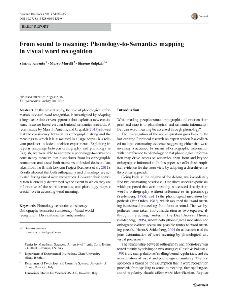 From Sound To Meaning - Phonology-to-Semantics Mapping in Visual Word ...