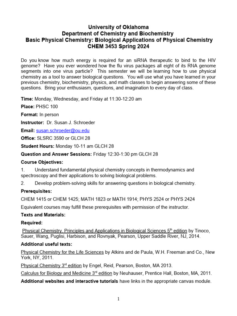 Chemistry 3453 Syllabus-1 | PDF | Plagiarism | Physical Chemistry