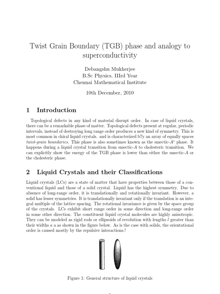 Twist Grain Boundary (TGB) Phase and Analogy To Superconductivity | PDF | Liquid Crystal | Phase ...