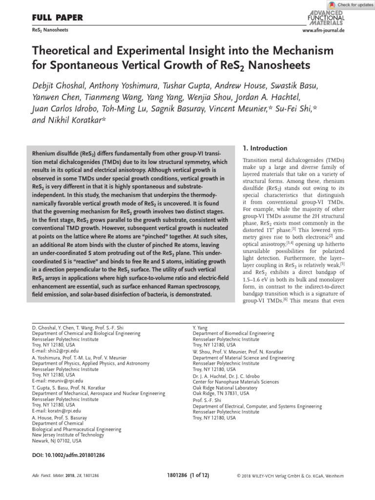 Adv Funct Materials - 2018 - Ghoshal - Theoretical and Experimental ...