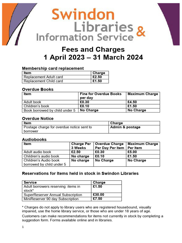 Library Fees and Charges 2023 24 | PDF | Audiobook | Libraries