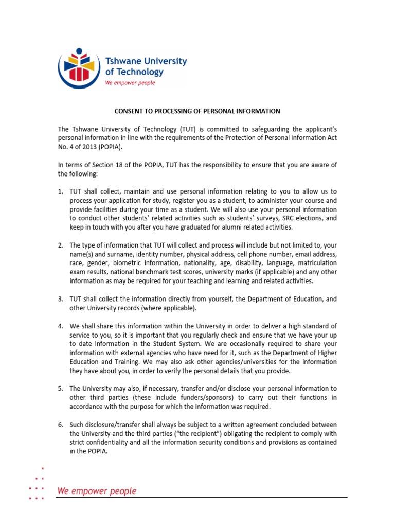 Consent To Collect POPI | PDF | Information | Justice