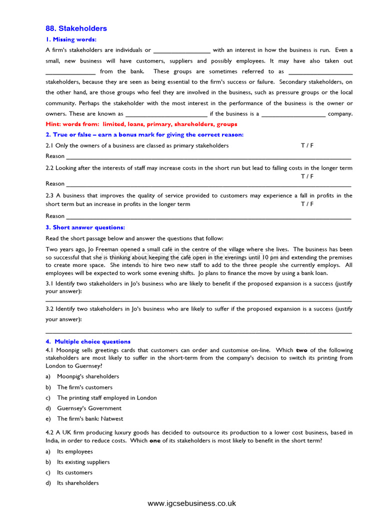 Stakeholders Activity | PDF