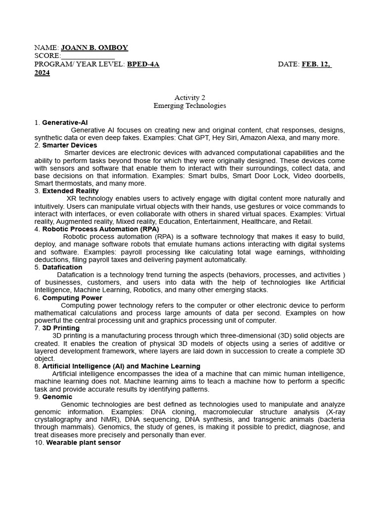 Emerging Technologies | PDF | 3 D Computer Graphics | Machine Learning