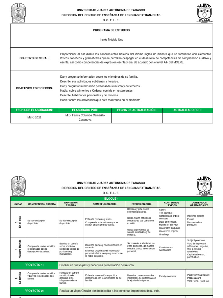 Programa de Inglés A1 - UJAT | PDF | Idioma en Inglés | Comunicación humana
