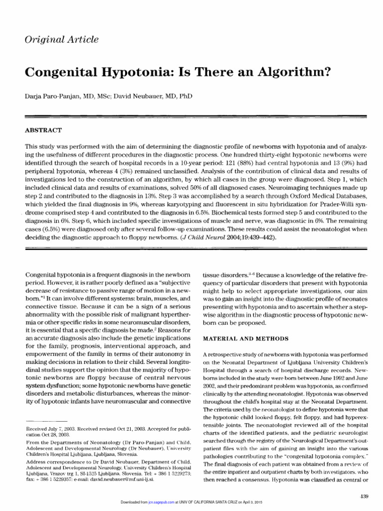 Congenital Hypotonia Diagnostic Algorithm | PDF | Muscular Dystrophy ...