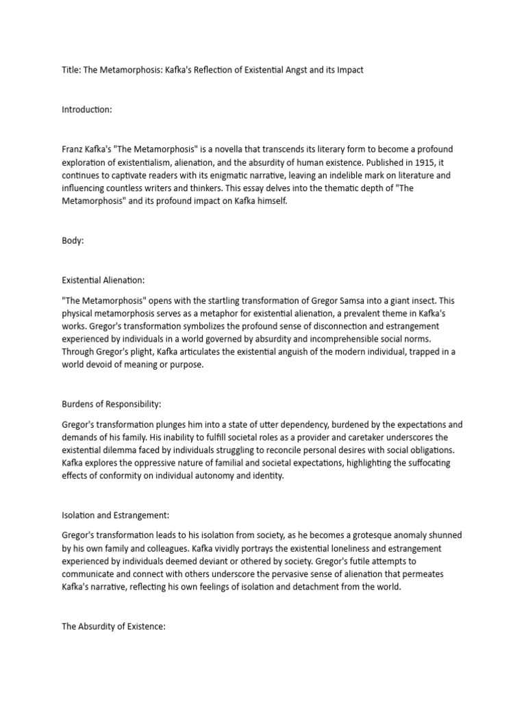 Existential Themes in Kafka's Work | PDF | The Metamorphosis | Franz Kafka