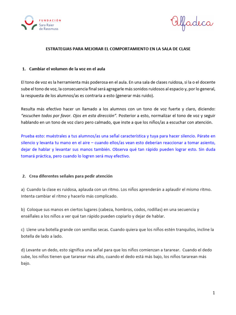 Estrategias para Mejorar El Comportamiento en La Clase | PDF | Salón de ...